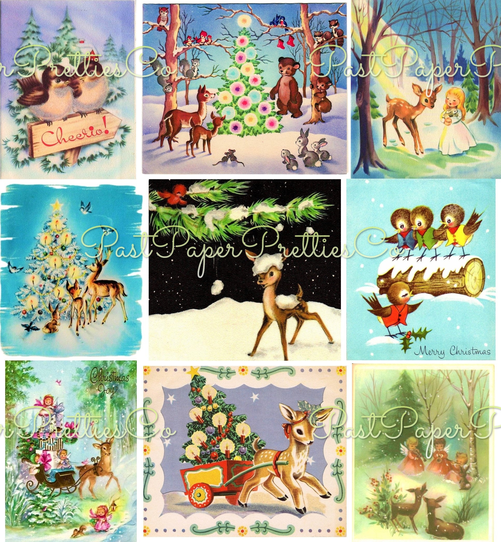 Vintage Printable Christmas Forest Friends Animals Card Images Collage ...