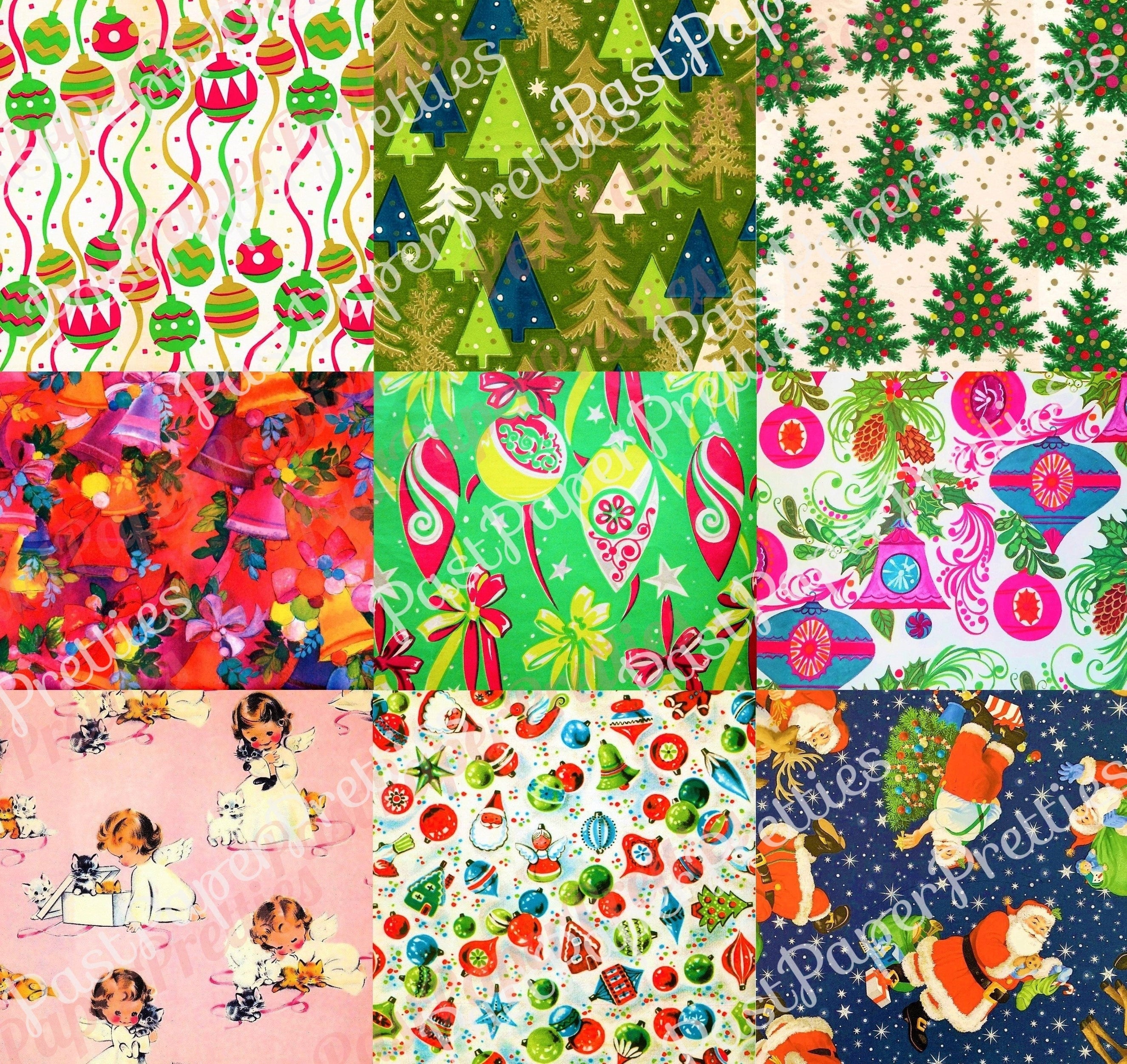 27 Vintage Printable Retro Christmas Gift Wrap Scraps Collage Full She ...
