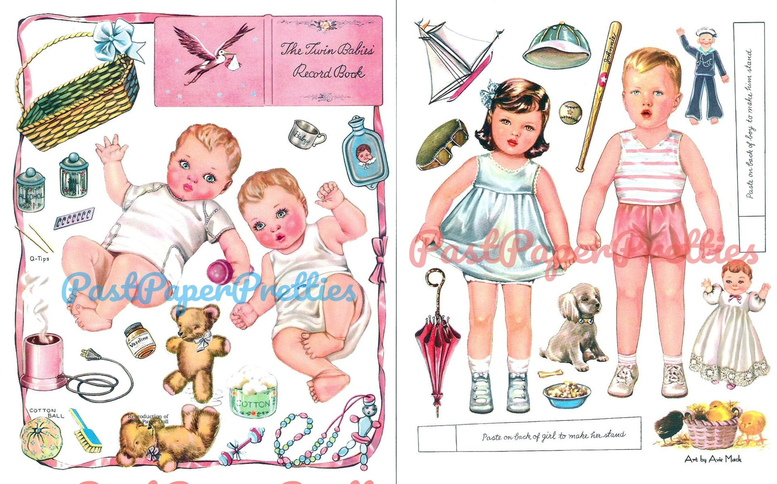 Vintage Paper Dolls My Twin Babies with Older Brother and Sister c. 19 ...
