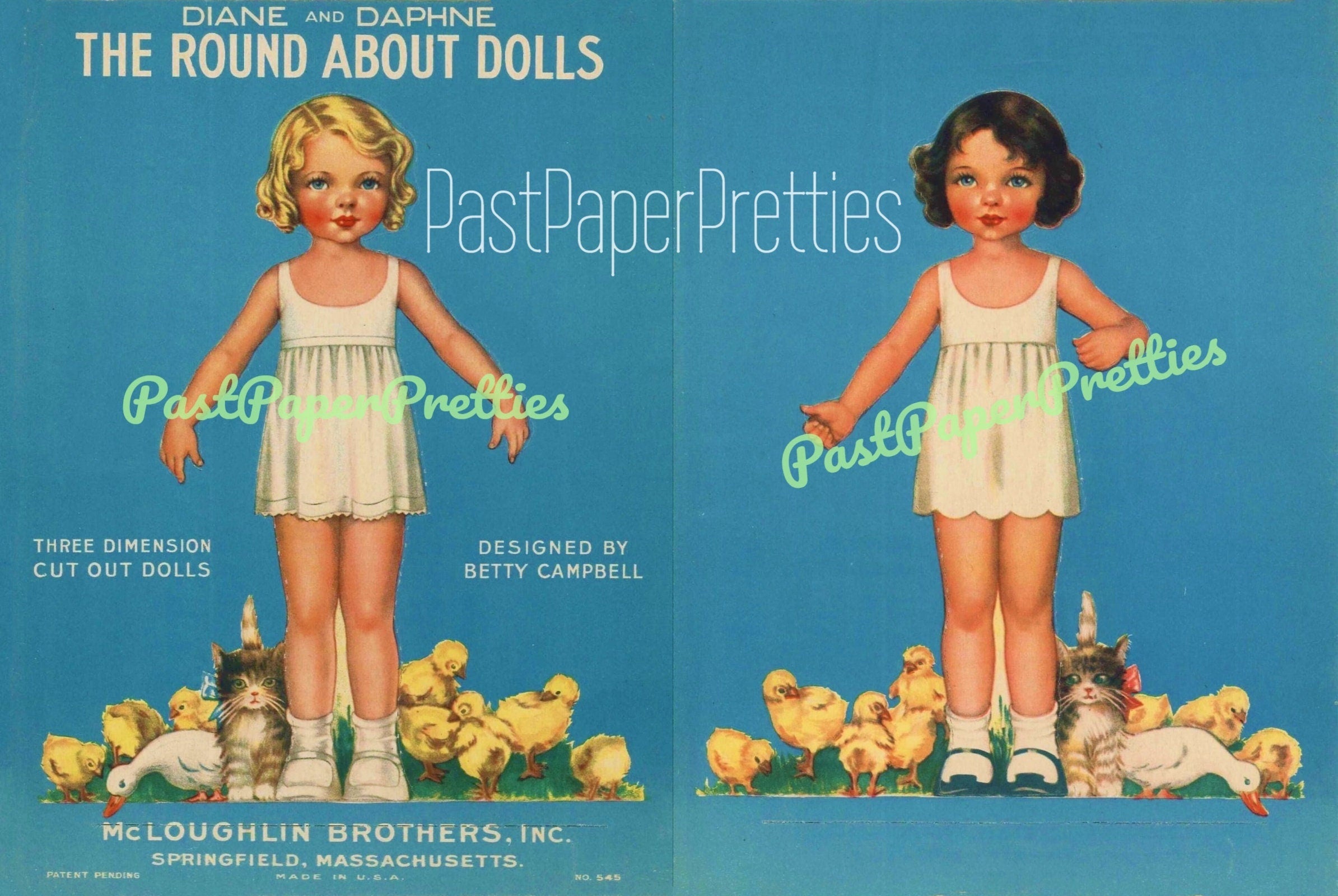 Vintage Antique Paper Dolls Diane and Daphne The Round About Dolls c ...