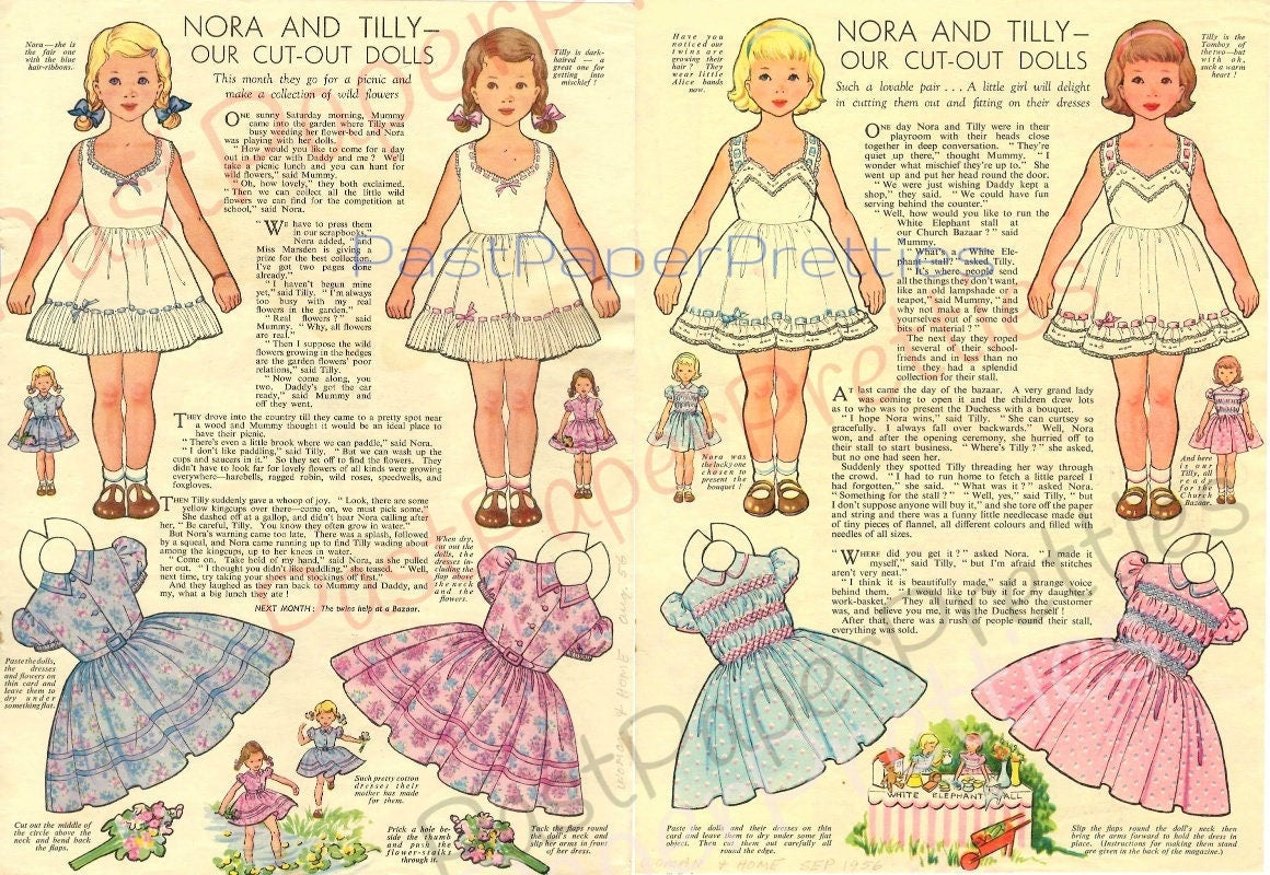 Vintage Paper Dolls Nora and Tilly c. 1956 Printable PDF Instant Digit ...