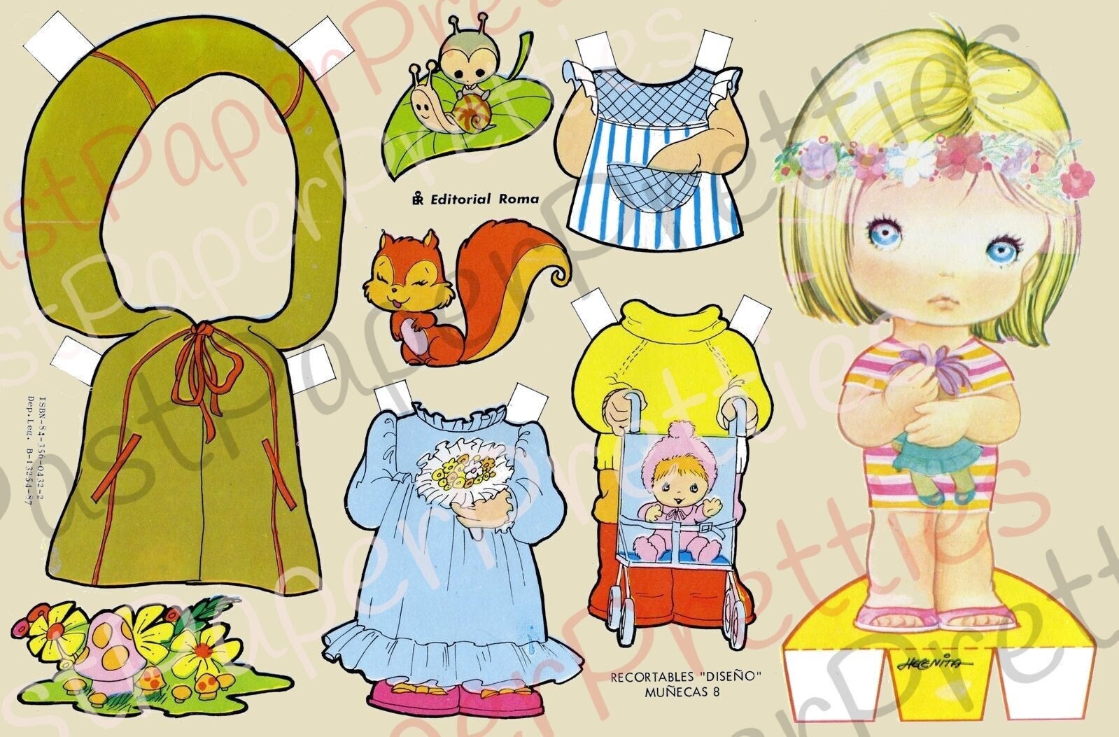 Vintage Spanish Paper Dolls Cute Big Eyed Girls Collage Sheets 10 Sets ...