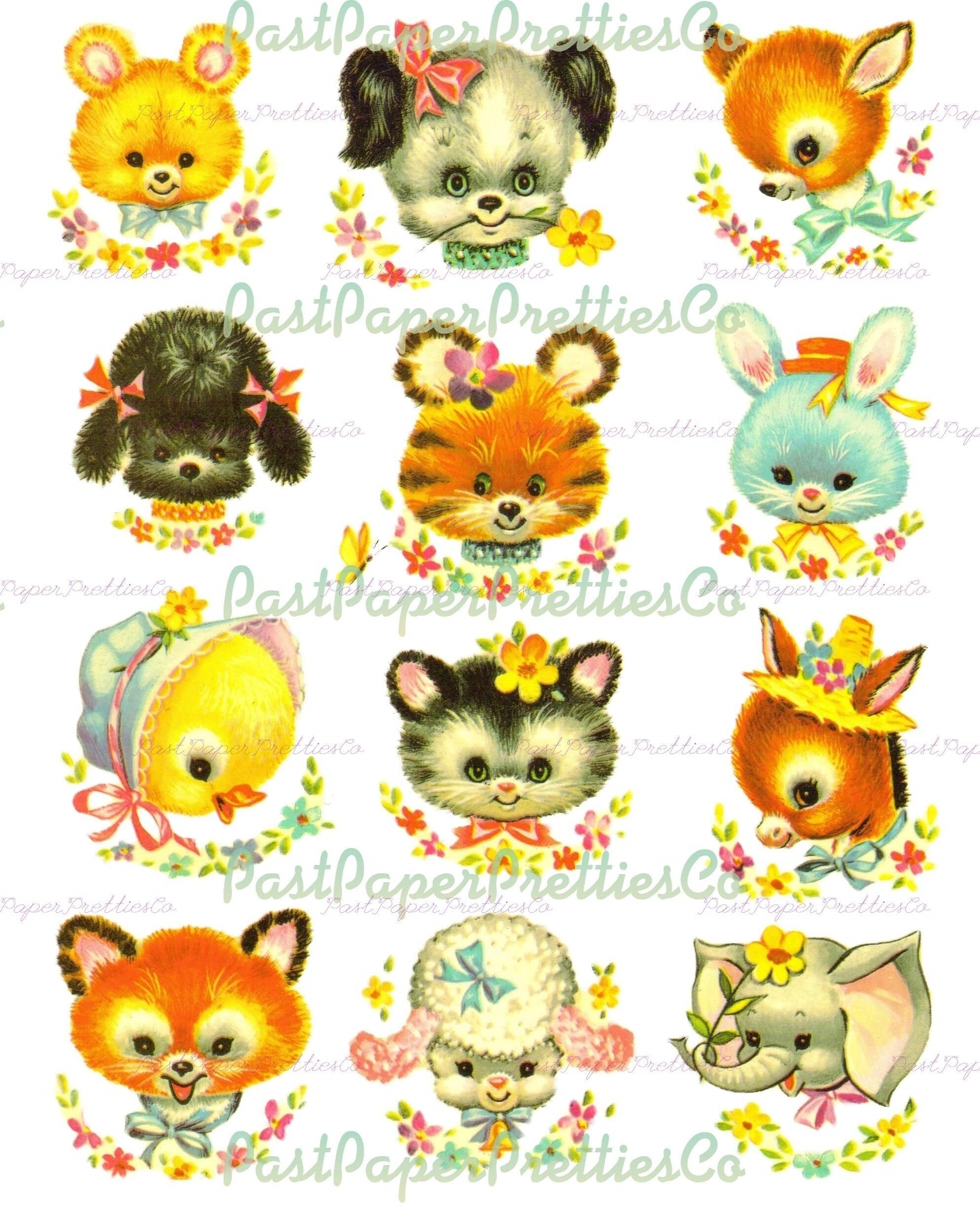Vintage Nursery Baby Animal Faces Printable Decals Images Collage Shee ...