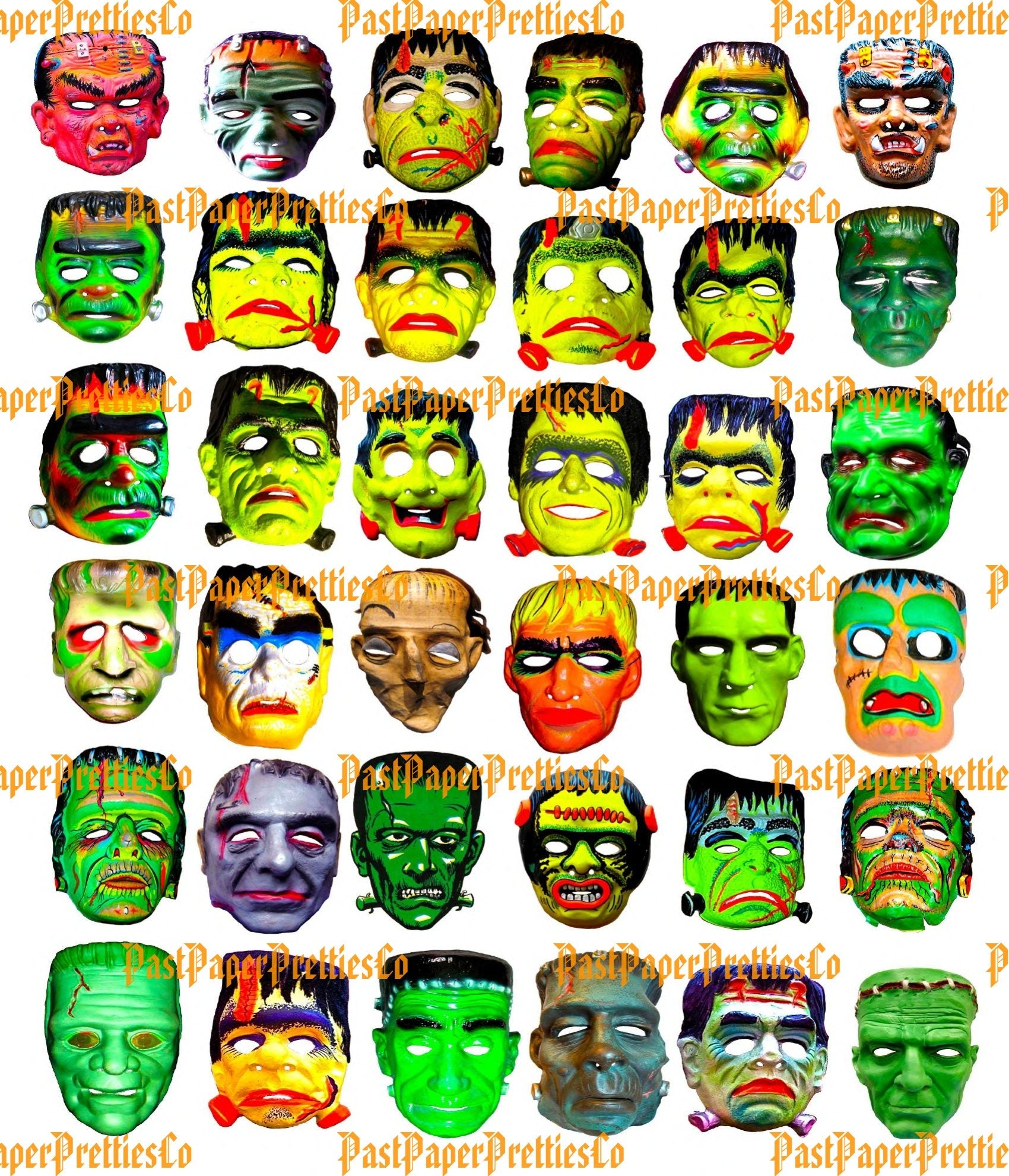 Vintage Printable Retro Halloween Costume Masks Collage Images PDF Ins ...