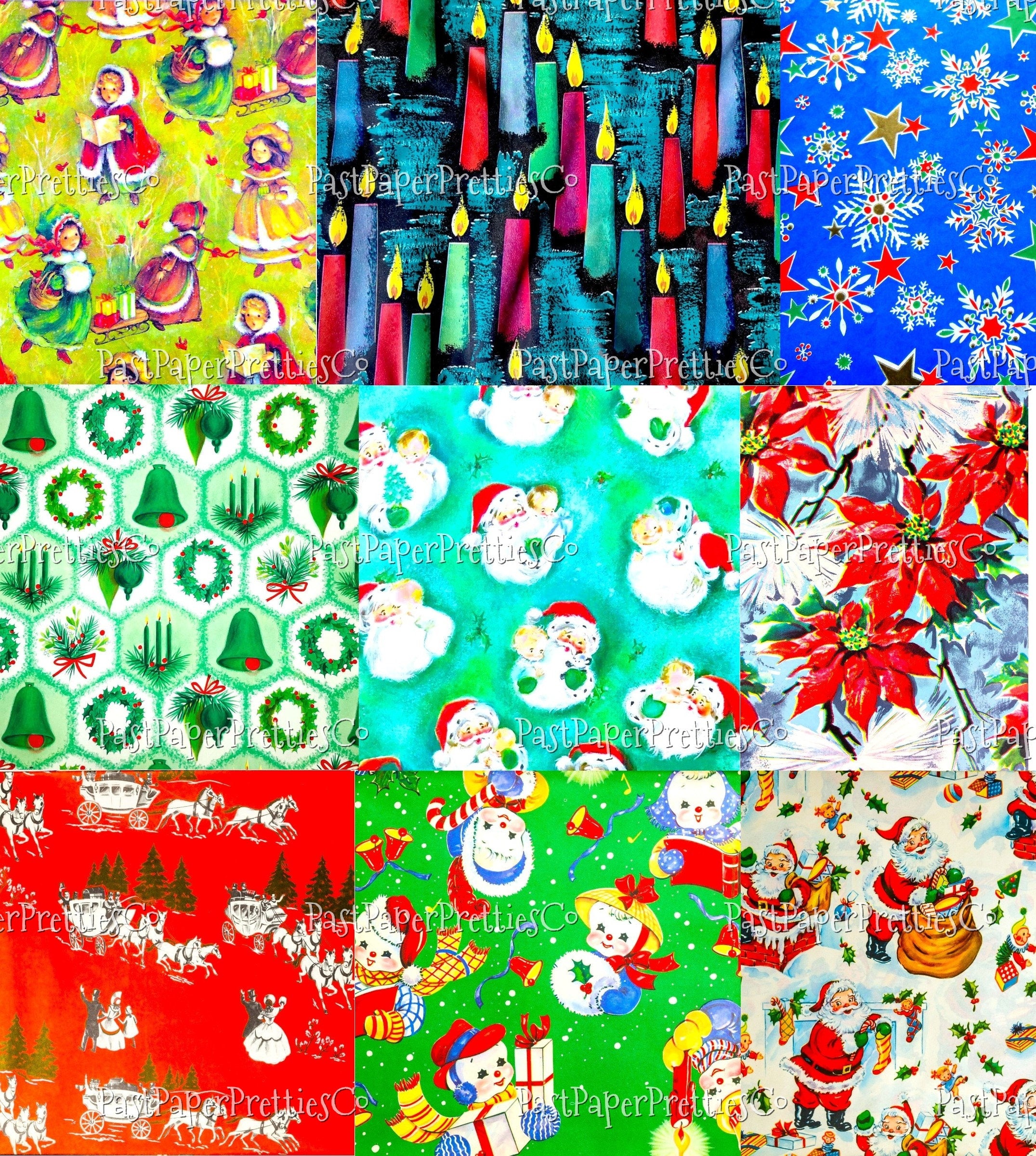 27 Vintage Printable Retro Christmas Gift Wrap Sheets PDF Instant Digi ...
