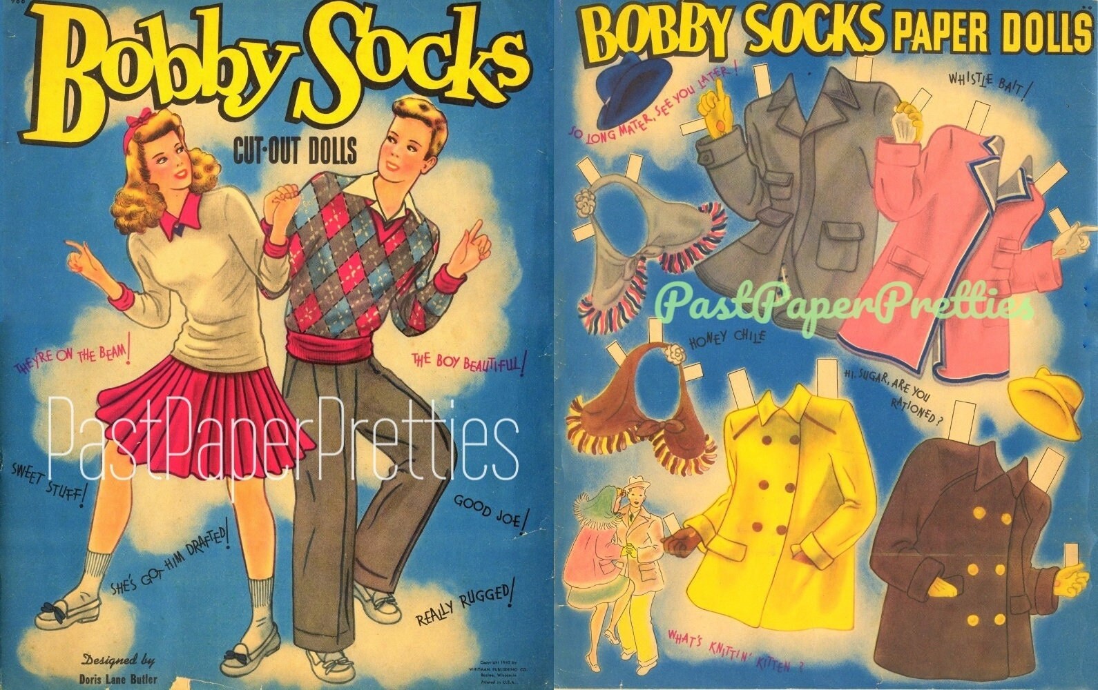 Vintage Paper Dolls Bobby Socks Teenager Dolls c. 1945 Printable PDF I ...
