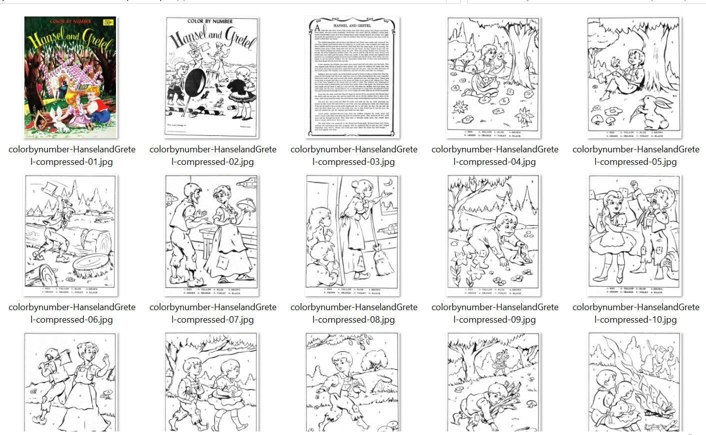 Vintage Printable Hansel and Gretel Story Coloring Book Paint By Numbe ...